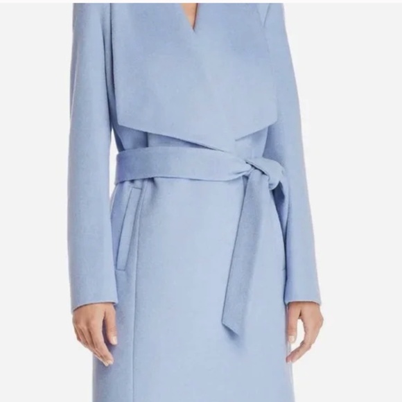 Cole Haan | Jackets & Coats | Cole Haan Ice Blue Wool Belted Wrap Coat ...